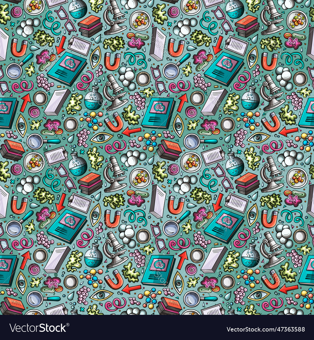Cartoon cute science seamless pattern Royalty Free Vector
