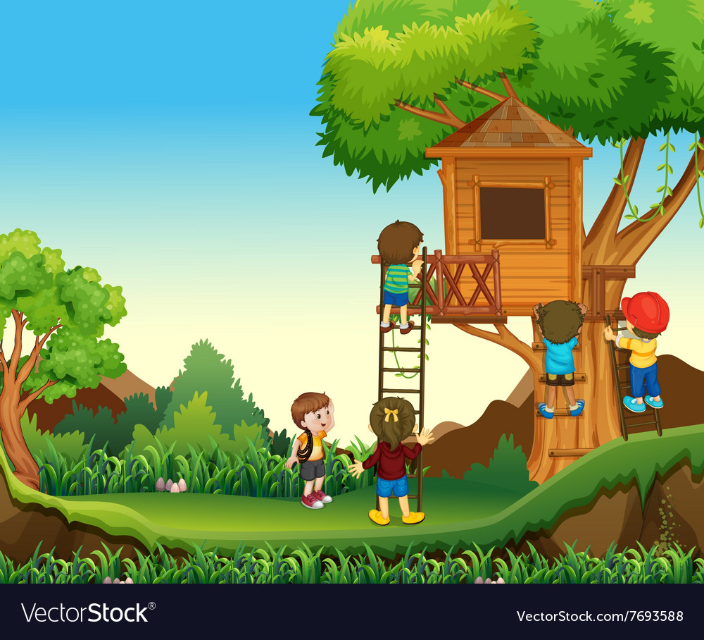 Children climbing up treehouse Royalty Free Vector Image Children climbing up treehouse Royalty Free Vector Image