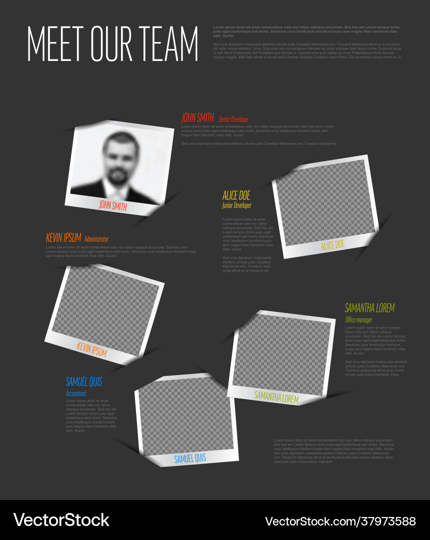 Company team presentation template with photos Vector Image