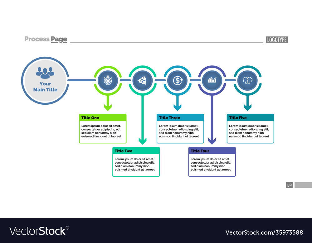 Five steps process chart slide template Royalty Free Vector Five steps process chart slide template Royalty Free Vector