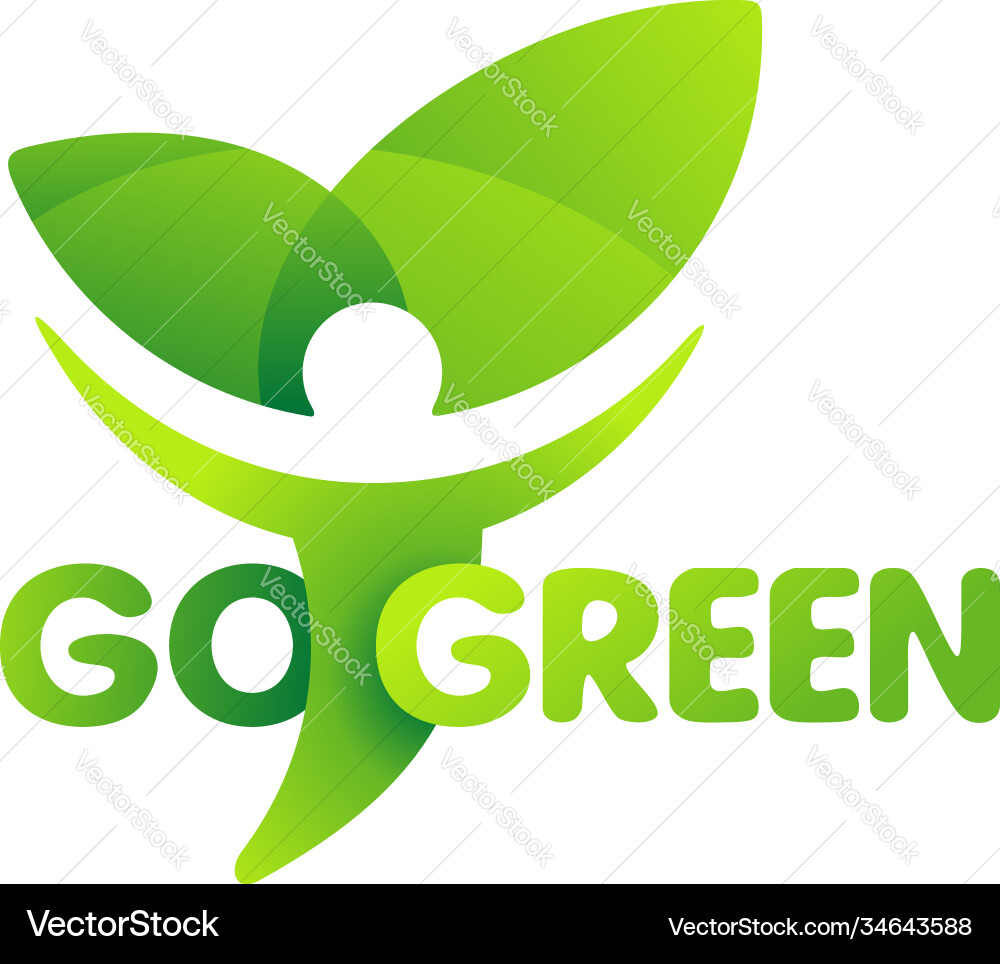 Go green logo emblem with human silhouette Vector Image