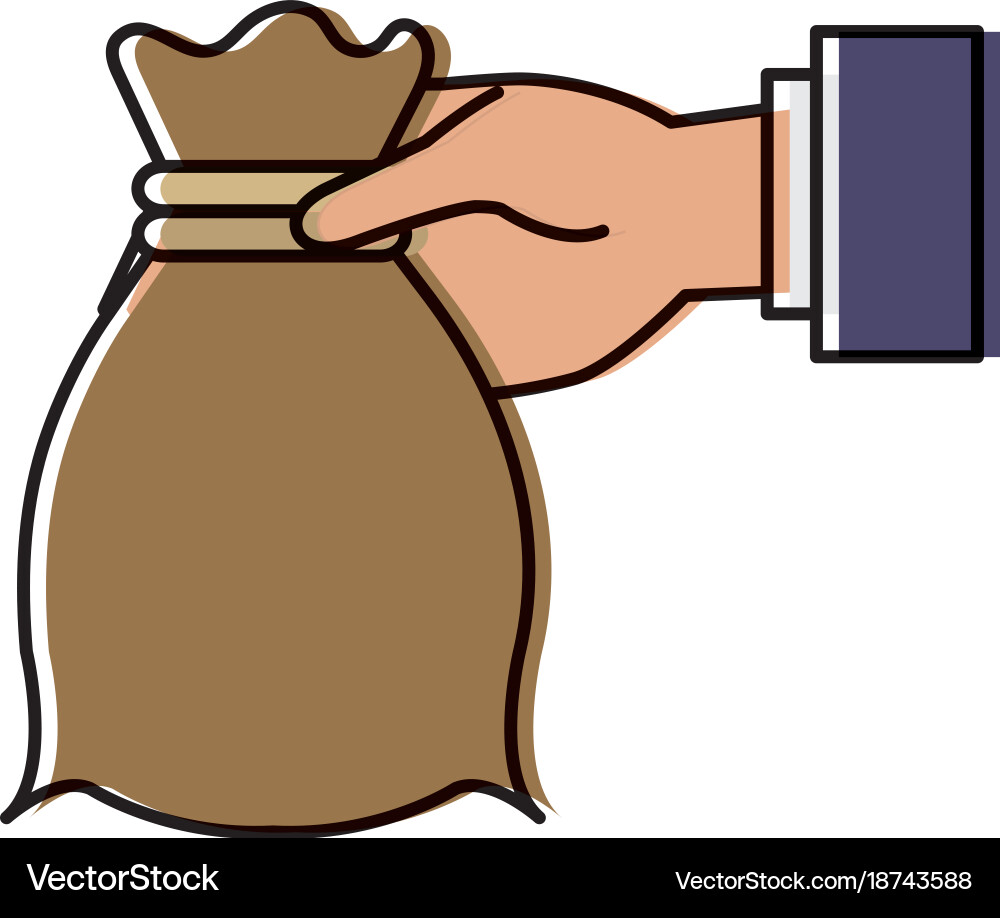 Hand with money bag isolated icon Royalty Free Vector Image