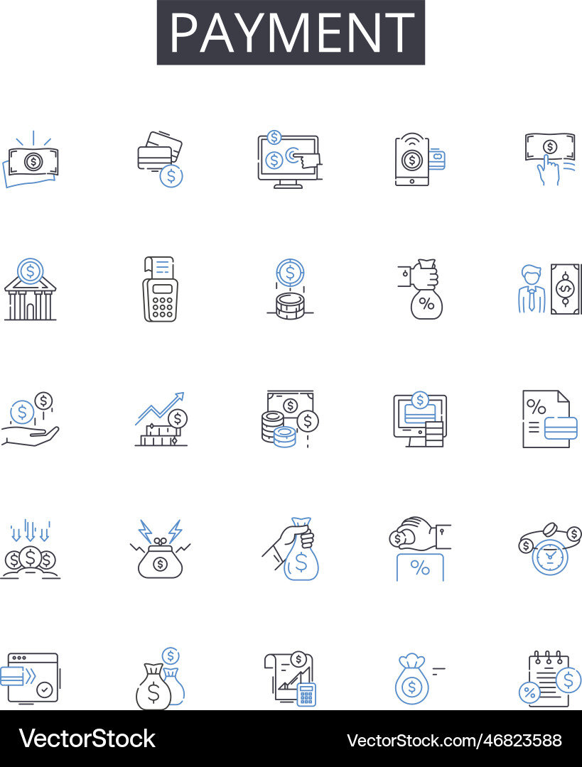 Payment line icons collection transaction Vector Image