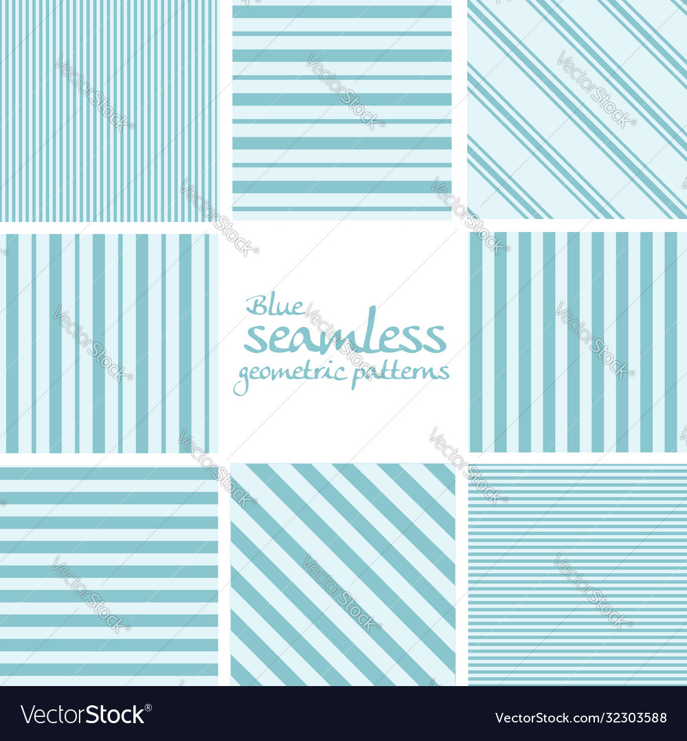 Set blue seamless geometric striped patterns Vector Image