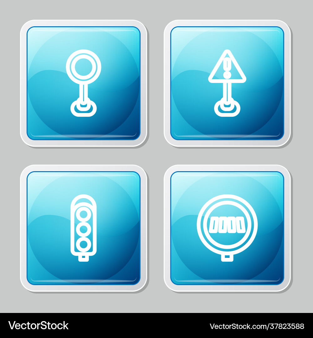 Set line road traffic sign exclamation mark Vector Image
