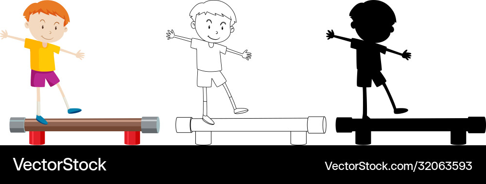 Boy standing balance with its outline and Vector Image