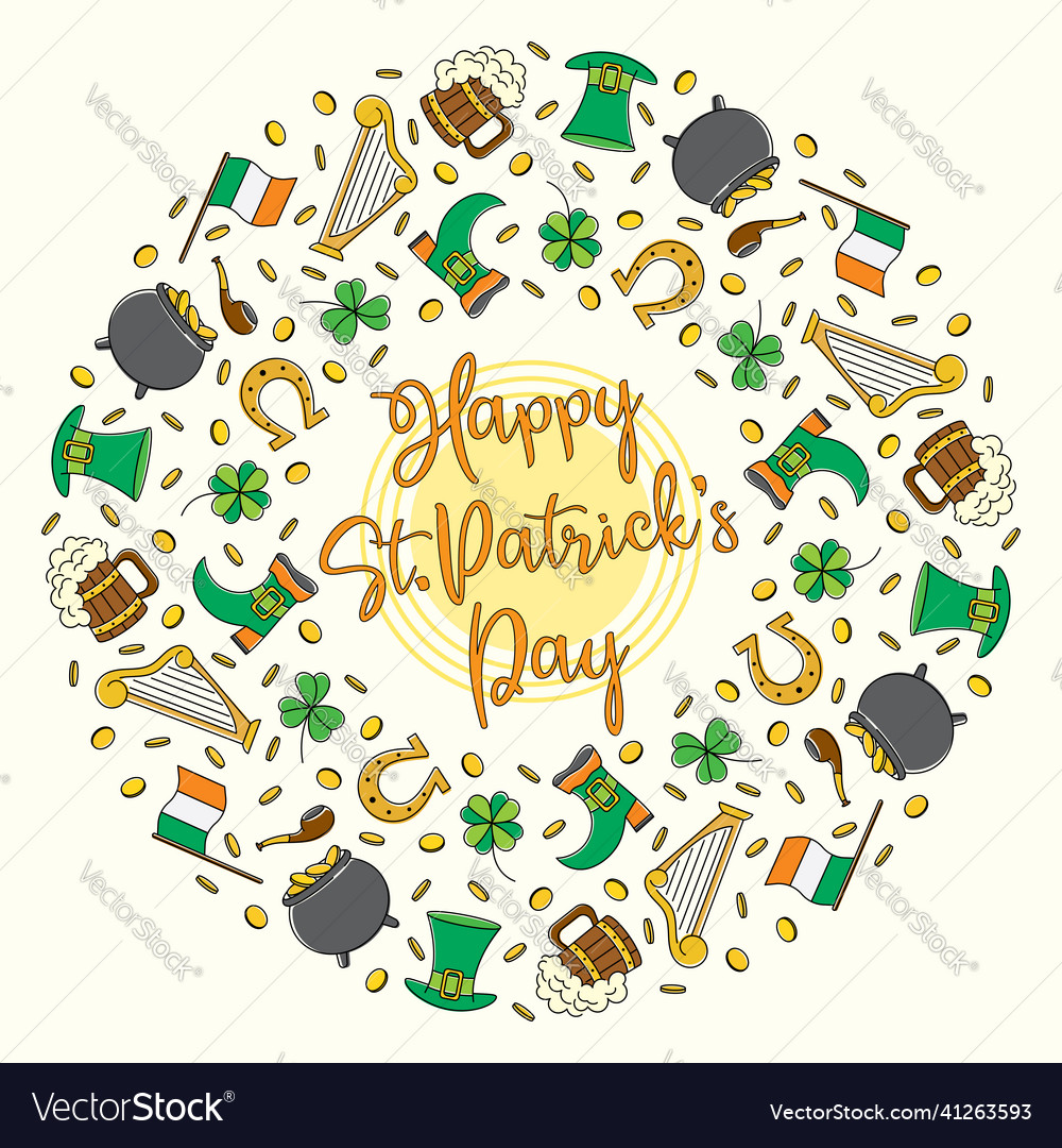 Bright line art round wreath of st patricks day Vector Image