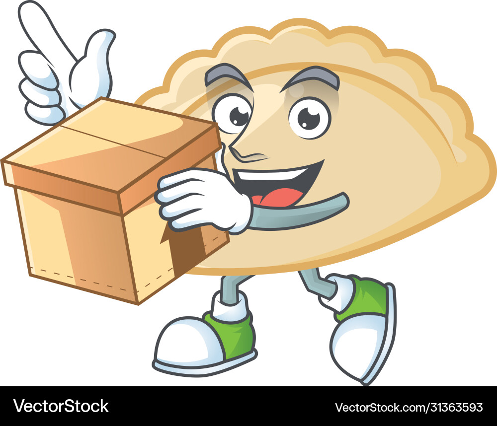 Cute pierogi cartoon character having a box Vector Image