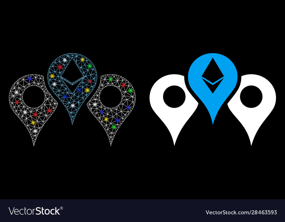 Flare mesh carcass ethereum map pointers icon Vector Image Flare mesh carcass ethereum map pointers icon Vector Image