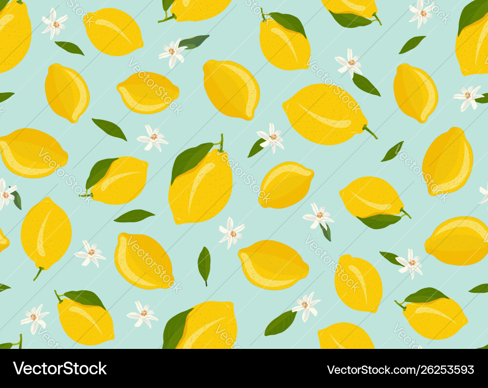 Lemon fruits seamless pattern with flower and Vector Image