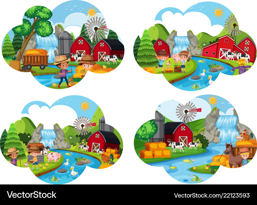 Set of farm scenes Royalty Free Vector Image - VectorStock
