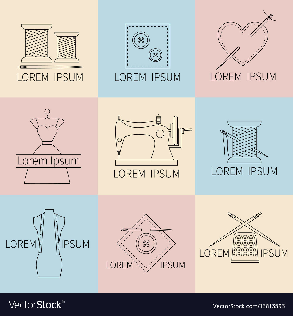 Set Sewing And Needlework Icons Line Style Vector Image