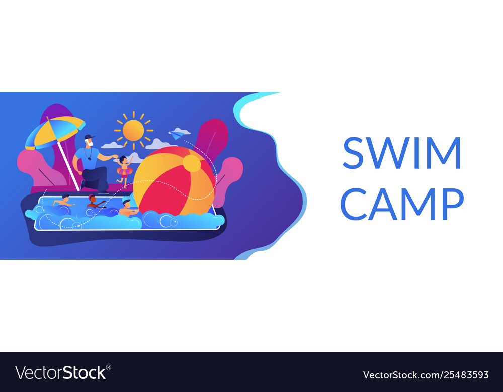 Swim camp concept banner header Royalty Free Vector Image