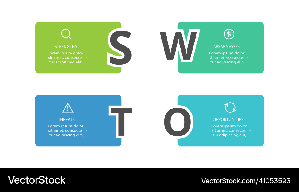 Swot diagram with 4 steps options parts Royalty Free Vector