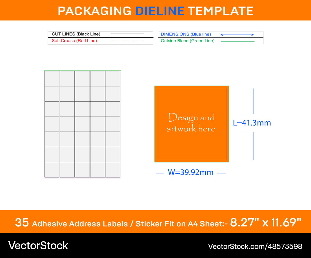 35 adhesive address labels dieline template 413 x Vector Image