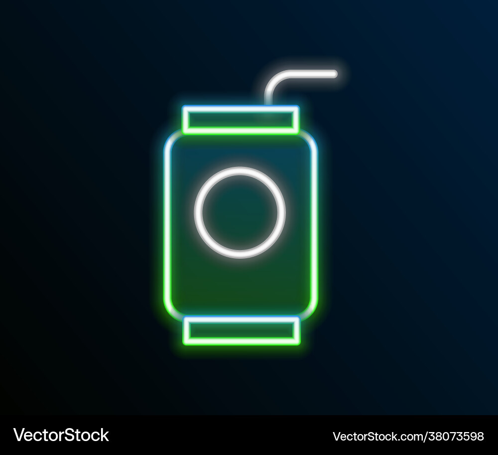 Glowing neon line soda can with drinking straw Vector Image
