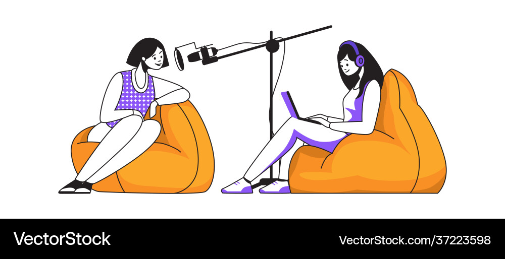 Podcast women streaming interview recording Vector Image