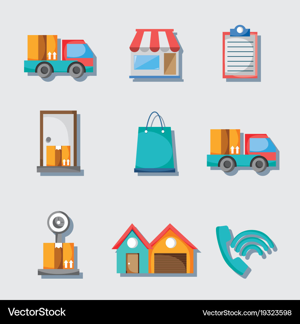 Set delivery shipping business service Royalty Free Vector
