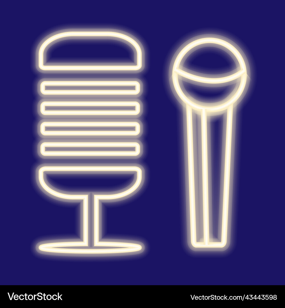Two kind of microphone neon bright Royalty Free Vector Image