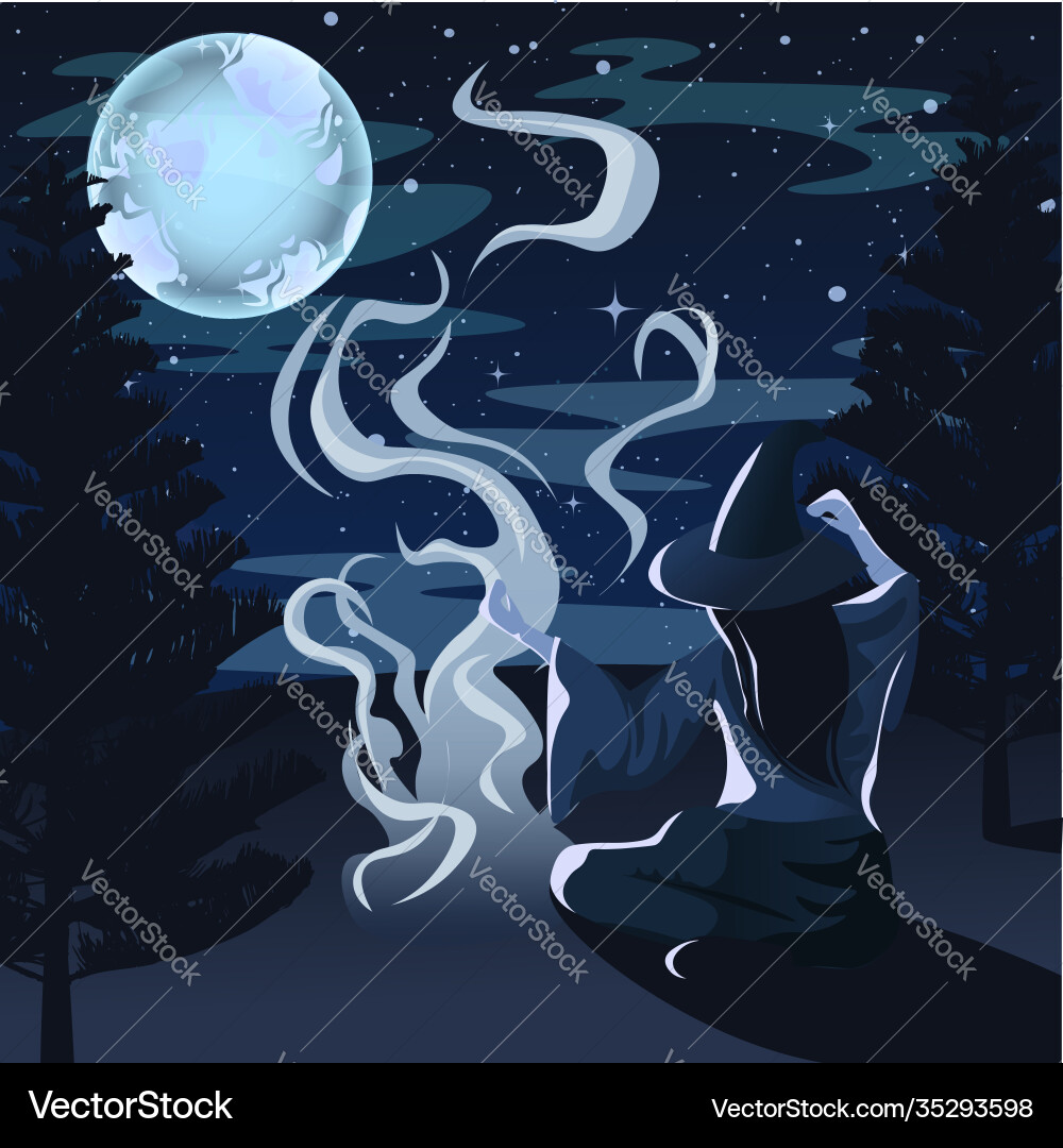 Witch in front a fire casting spells Royalty Free Vector