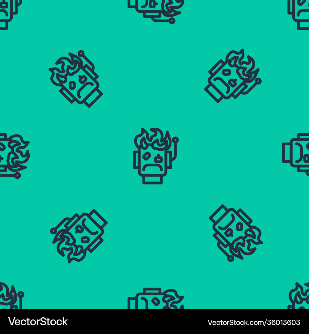 Blue line robot burned out icon isolated seamless Vector Image