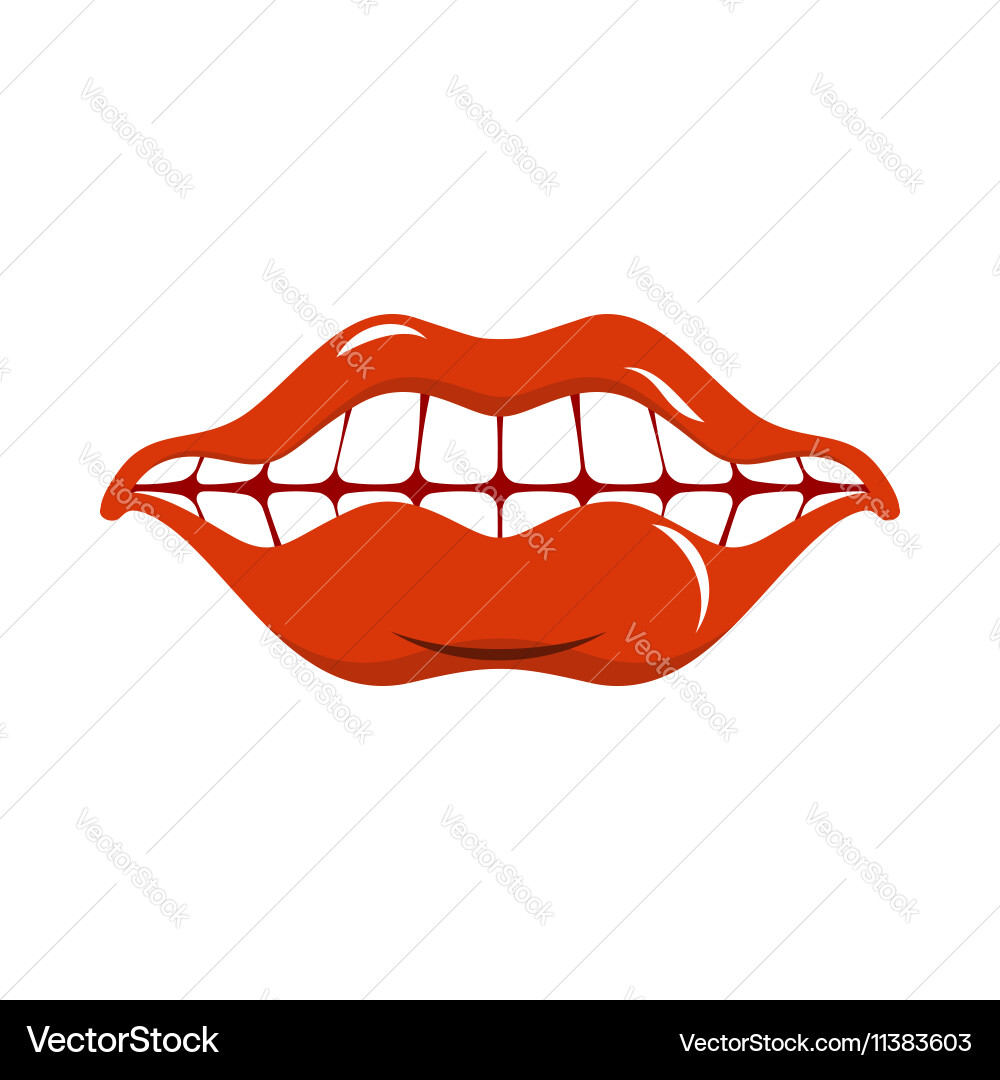Cheerful smile Red lips and white teeth Open mouth