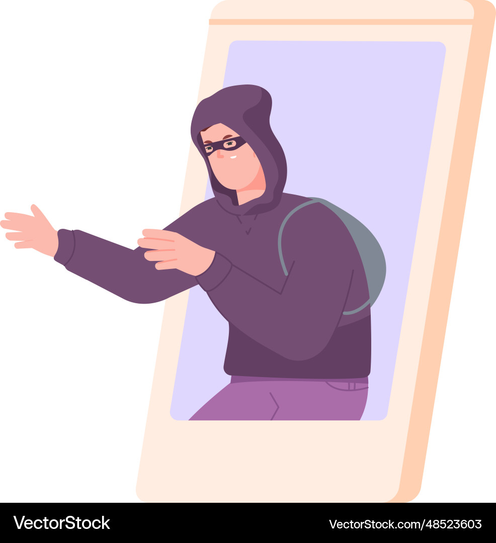 Criminal hacker reach out from smartphone screen Vector Image