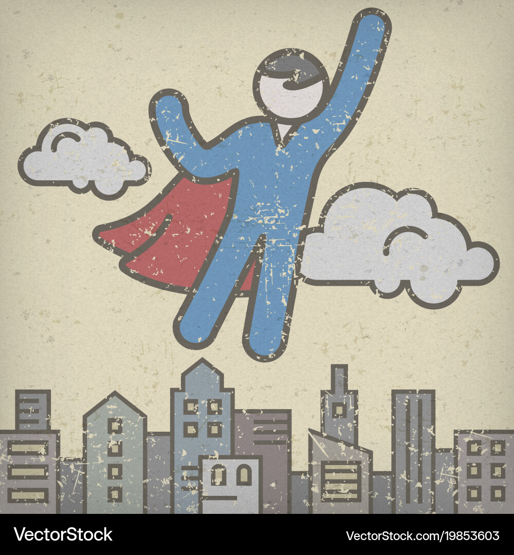 Flying superhero save city Royalty Free Vector Image