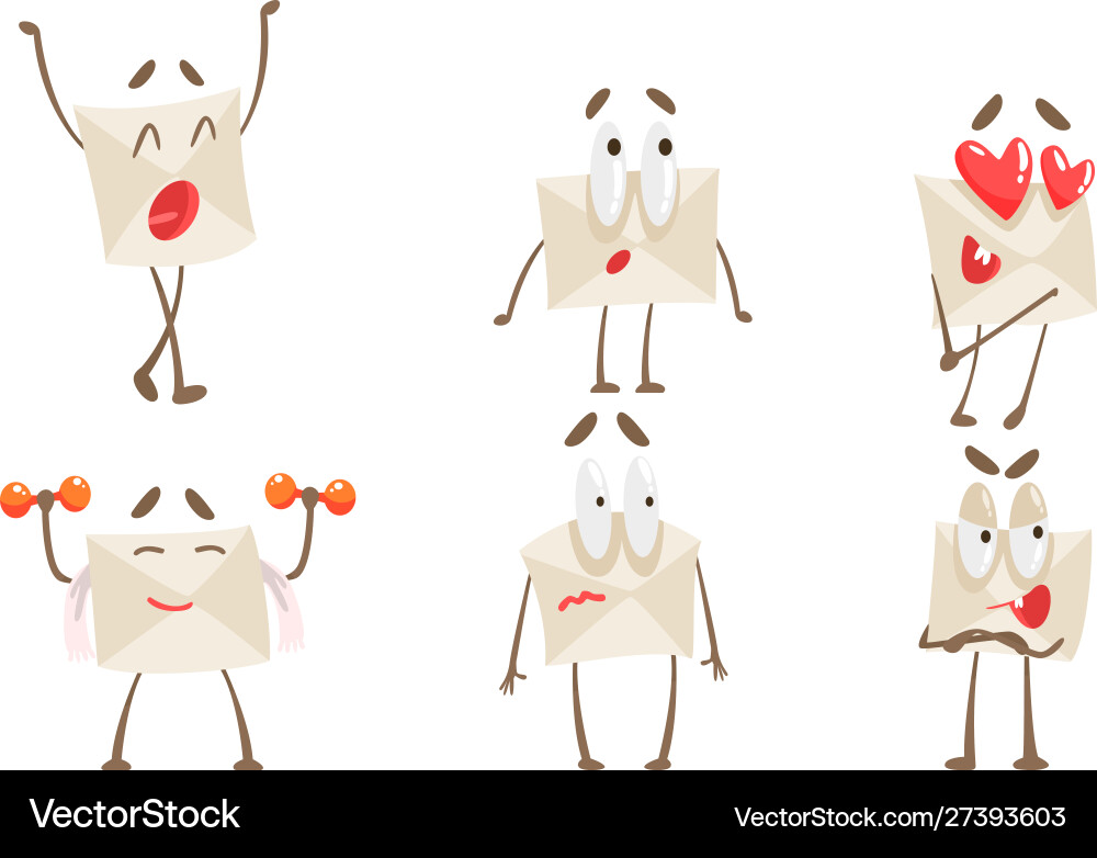 Funny paper envelope cartoon character set cute Vector Image