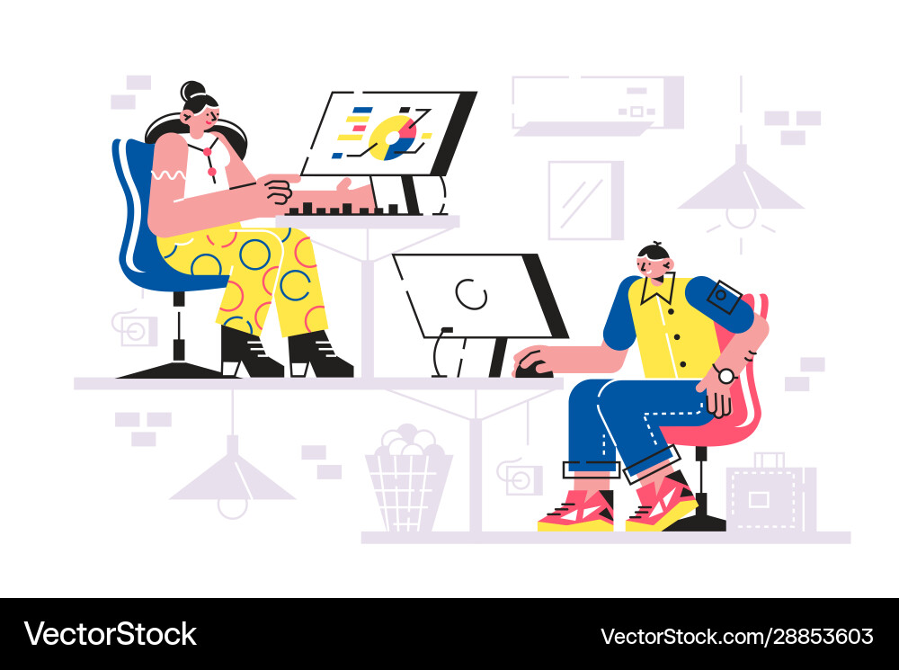 Man and woman working in office Royalty Free Vector Image