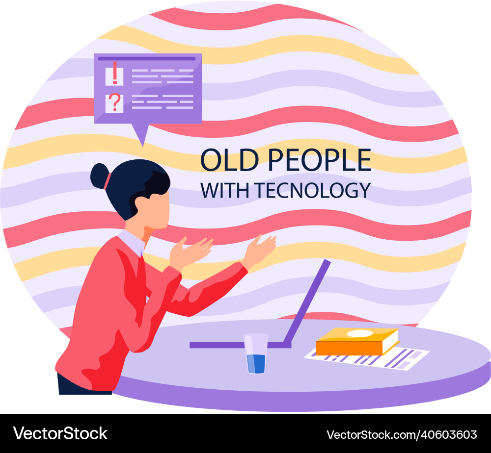 Old woman working on laptop computer at home Vector Image