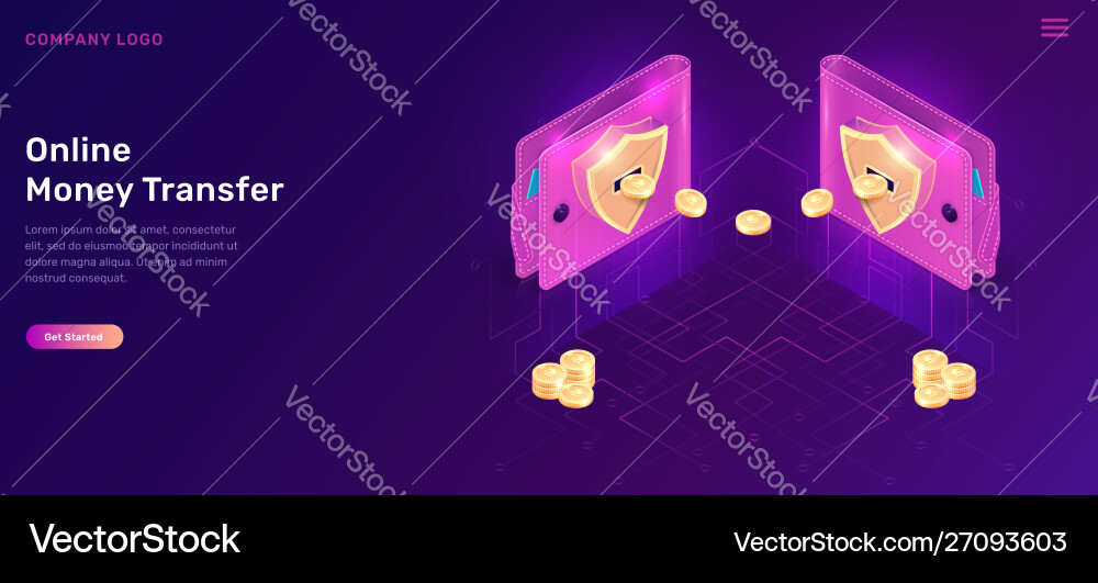 Online money transfer isometric wallets with coins