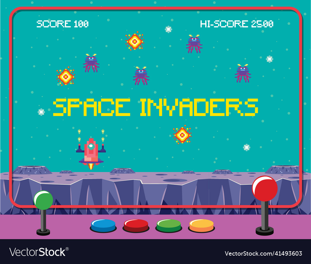 Pixel space game interface with space invaders Vector Image