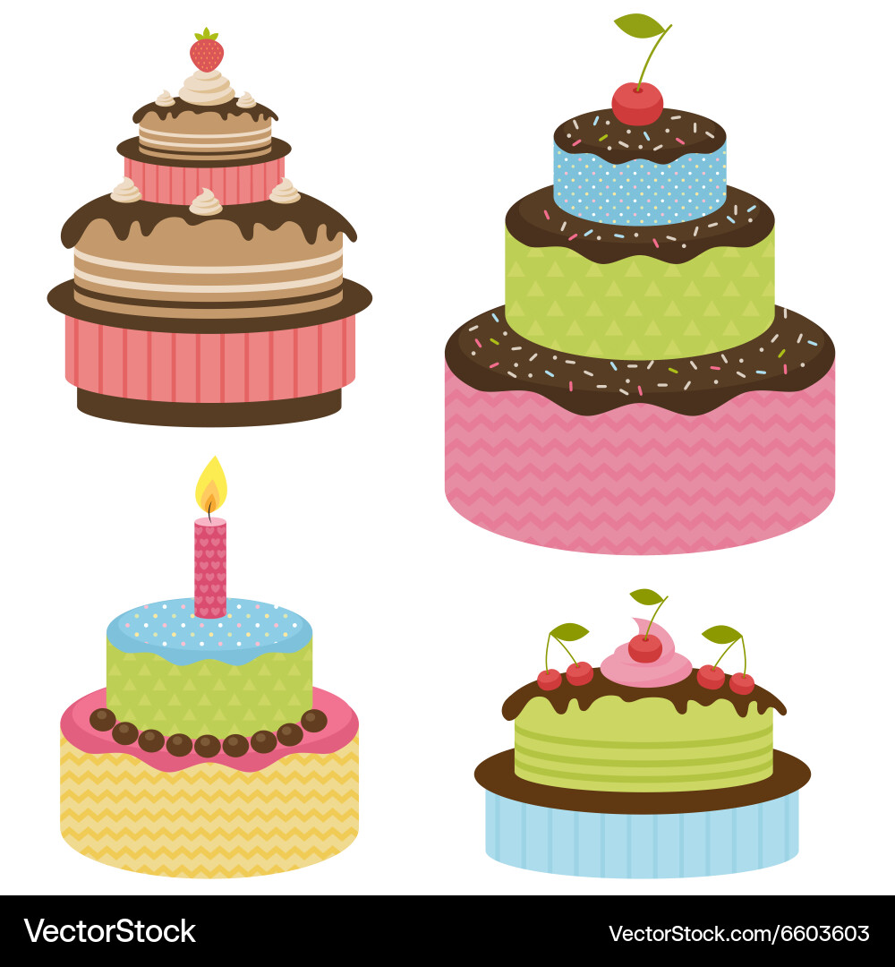 Set of birthday cakes Royalty Free Vector Image