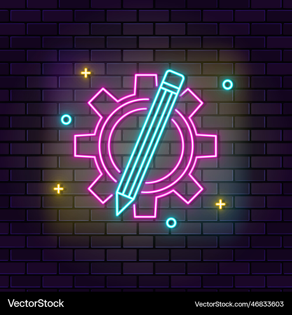 Settings neon icon education neon icon on dark Vector Image