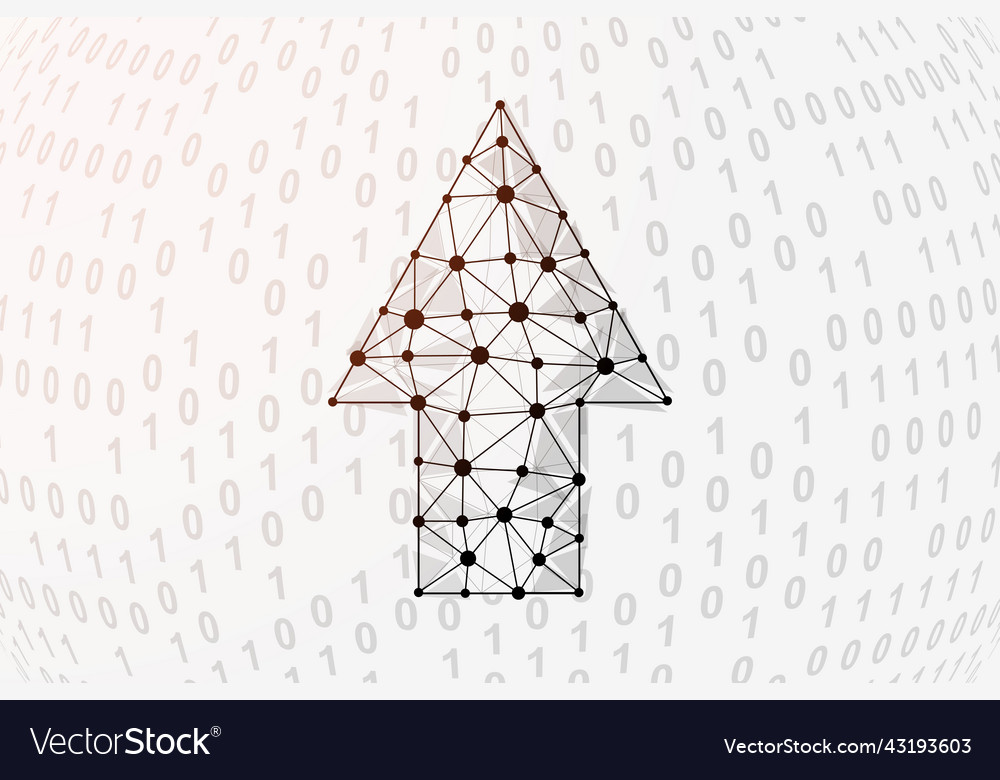 Hoch Pfeil 3d low Poly Symbol mit binären Code Vektorbild
