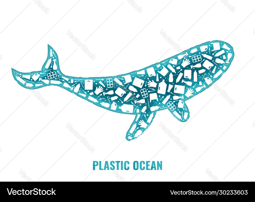 Whale plastic waste ocean environment problem Vector Image