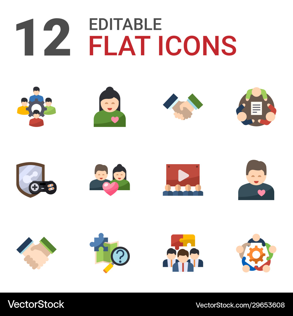 12 together flat icons set isolated on white Vector Image
