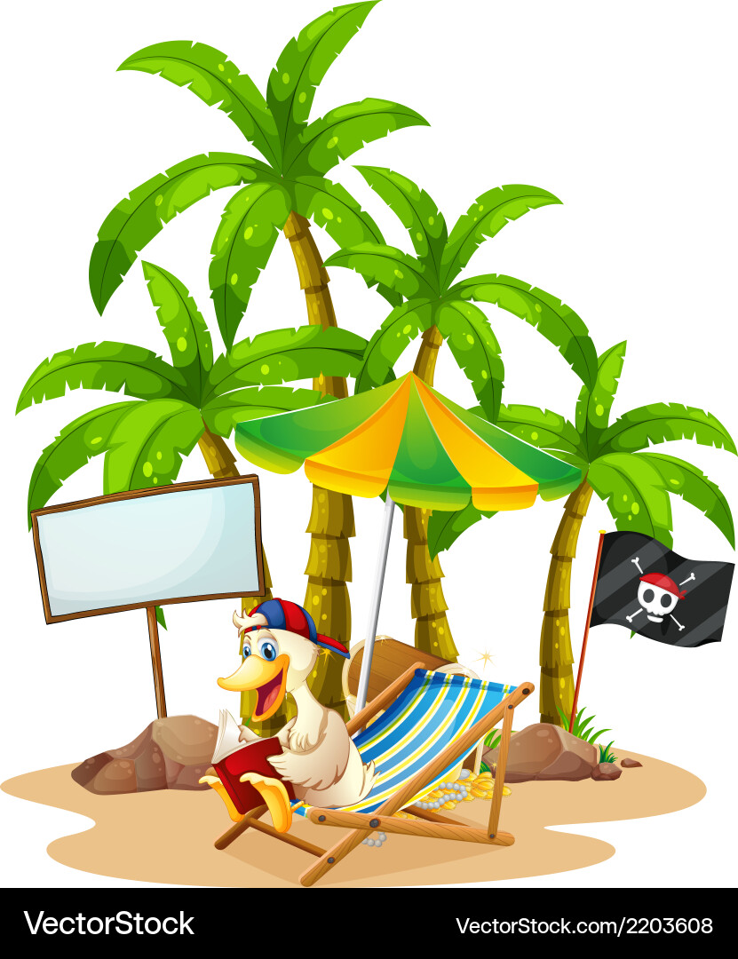 A duck relaxing at the beach near empty Royalty Free Vector