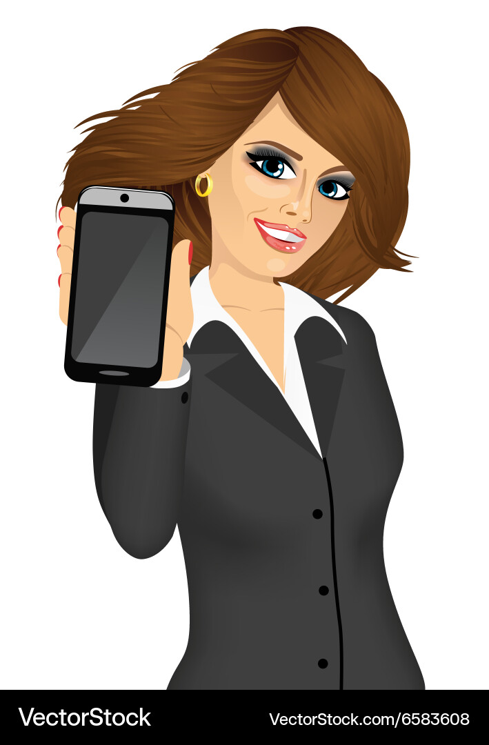 Businesswoman displaying her smartphone Royalty Free Vector