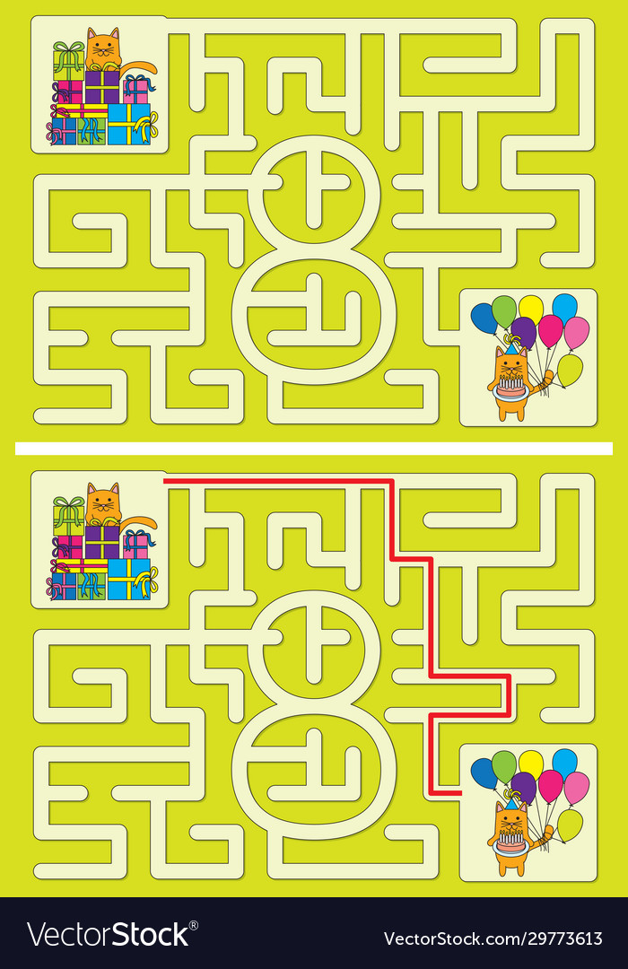 Easy cat maze - learning number 8 Royalty Free Vector Image