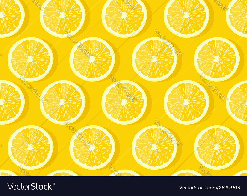 Lemon fruits slice seamless pattern on yellow Vector Image