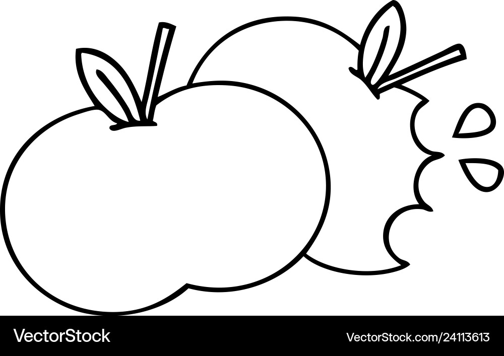 Line drawing cartoon juicy apple Royalty Free Vector Image