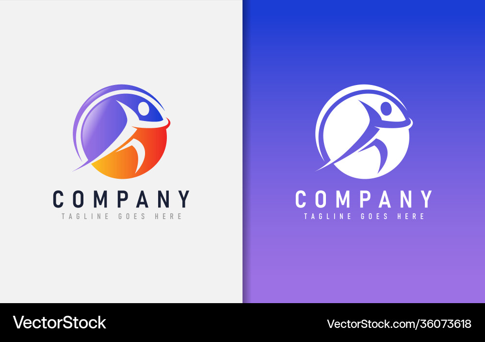Abstract logo with running man pose and circle Vector Image