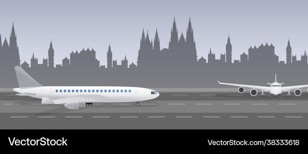 Airplane on runway airport runway Royalty Free Vector Image