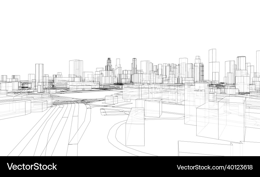 City view buildings and streets Royalty Free Vector Image