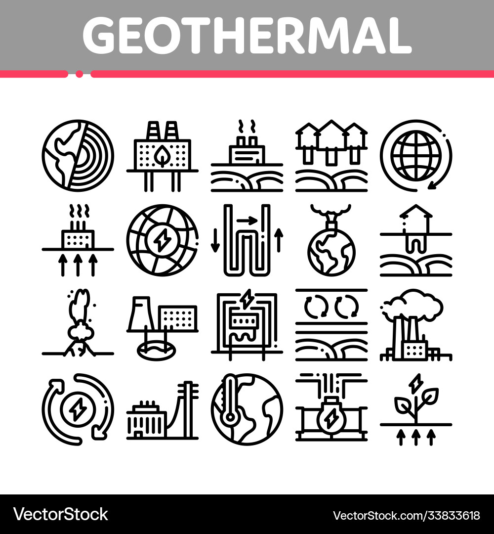 Geothermal energy collection icons set Royalty Free Vector