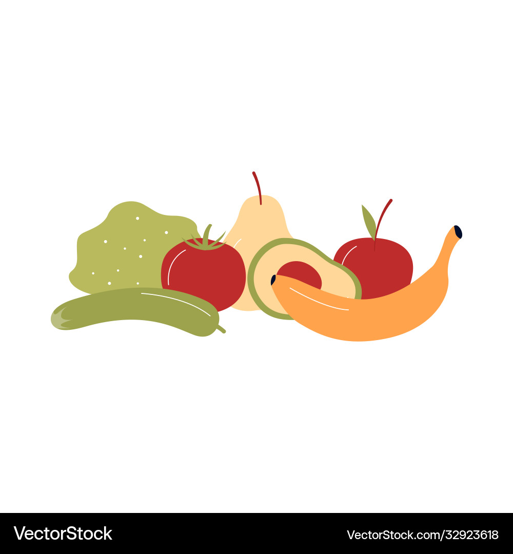 Healthy food composition - greens fruit Royalty Free Vector