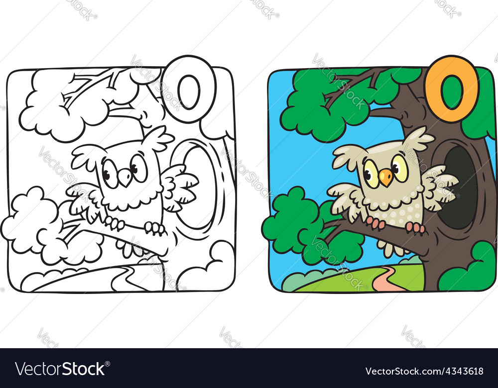 Little owl coloring book alphabet o Royalty Free Vector