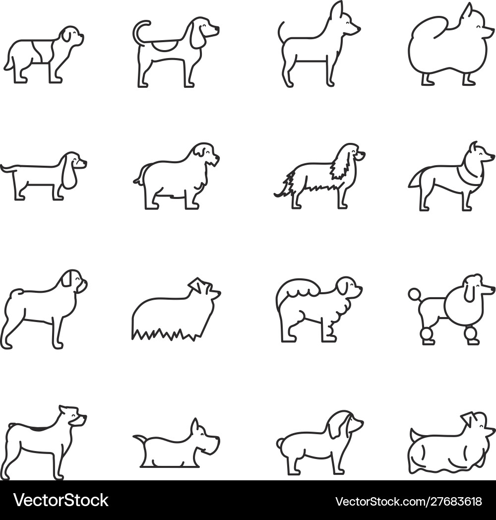 Set dogs breed standing icons linear style Vector Image
